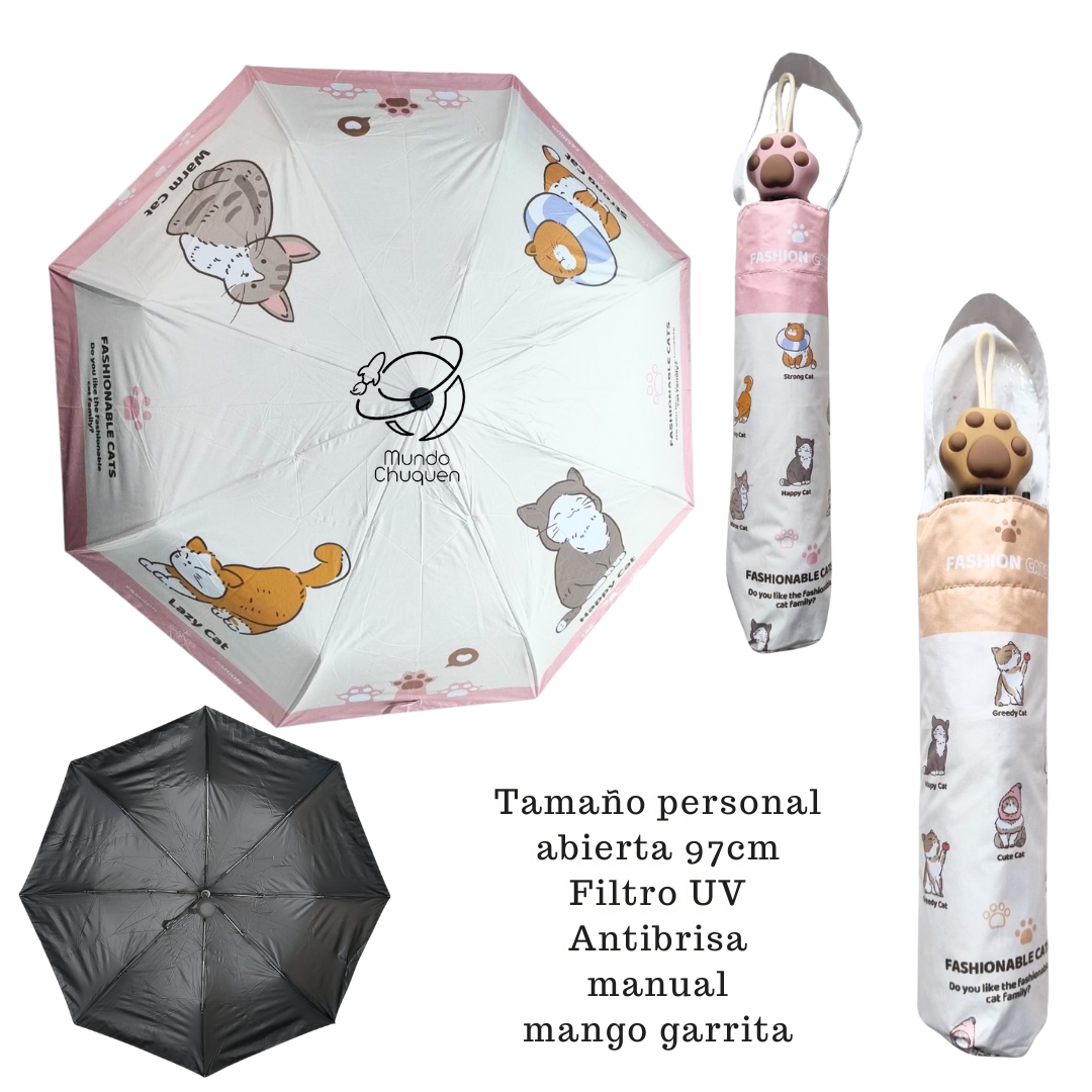 Sombrilla gato garrita personal manual filtro UV - Mundo Chuquen